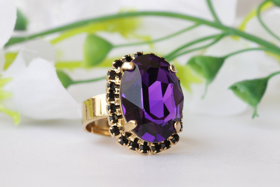 Purple Crystal Ring: Royal Style Adjustable Brass Ring - Etsy