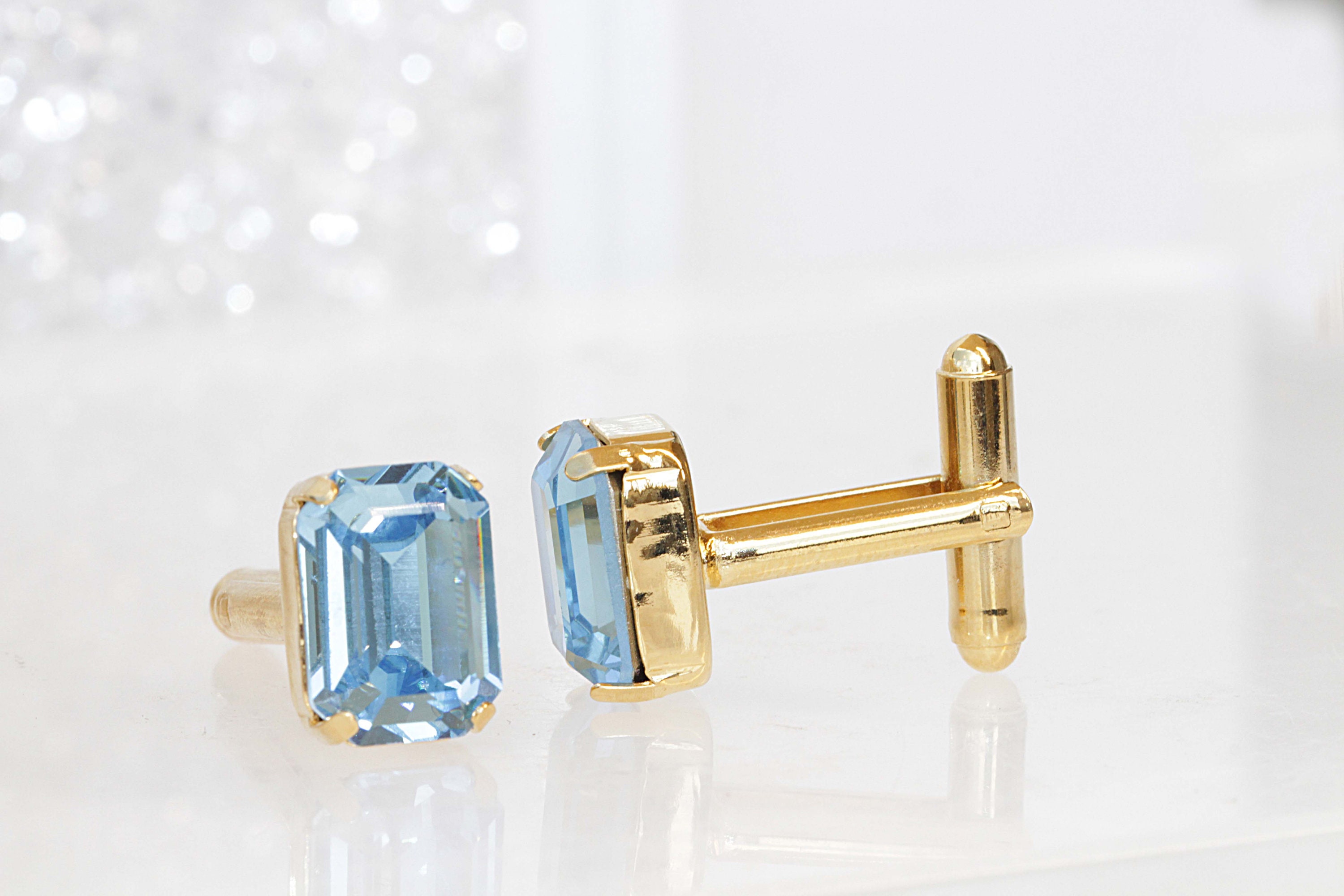 Blue Crystal Cufflinks, Aquamarine, Groom Wedding Jewelry - Etsy