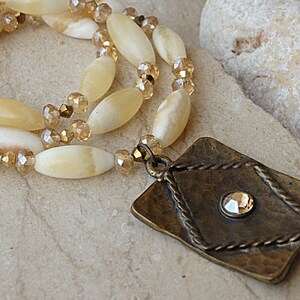 Yellow Jasper Beaded Necklace. Rectangle Pendant, Genuine Gemstone and ...