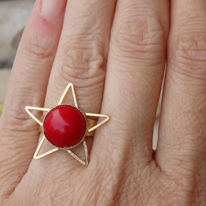 Coral Ring. Red Gemstone Ring. Gypsy Ring. Gold Gemstone Ring. Natural ...
