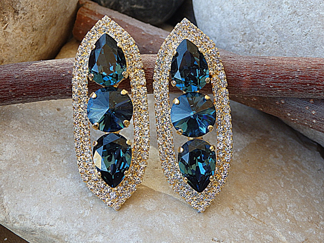 Large Stud Earrings. Navy Blue Gold Evening Studs. Montana Blue ...