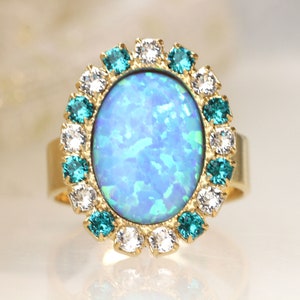 OPAL TURQUOISE RING, Blue Opal Ring, Gemstone October Birthstone Ring ...
