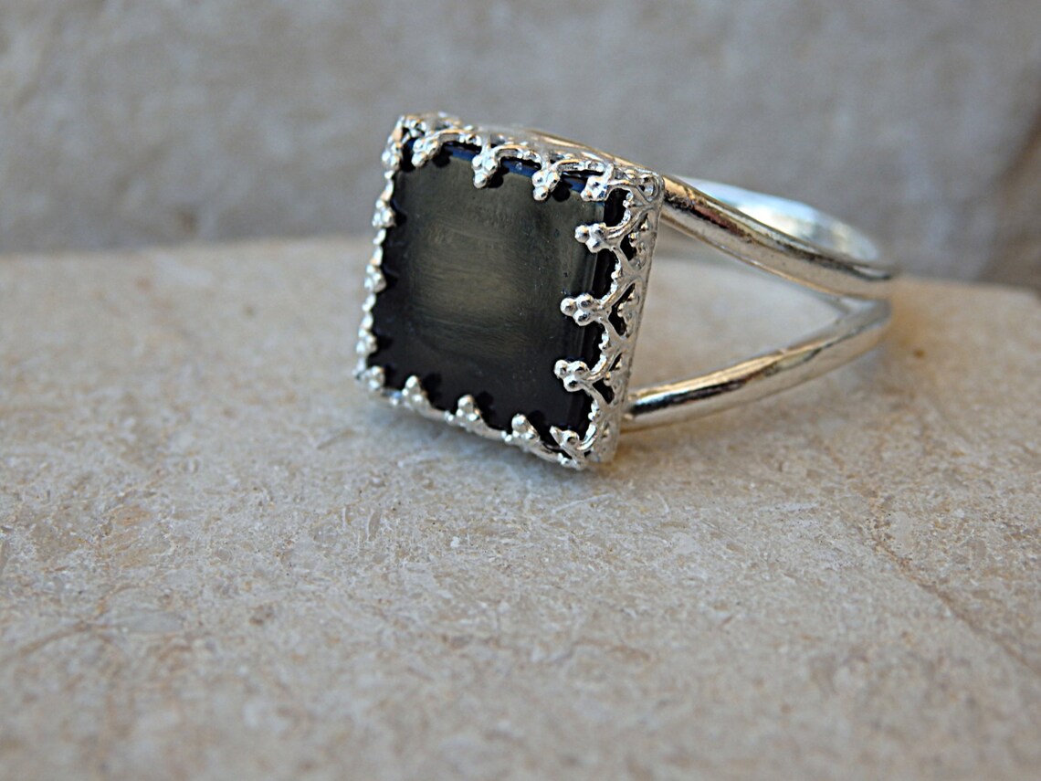 Black Square Onyx Ring 925 Sterling Silver Onyx Ring Big - Etsy
