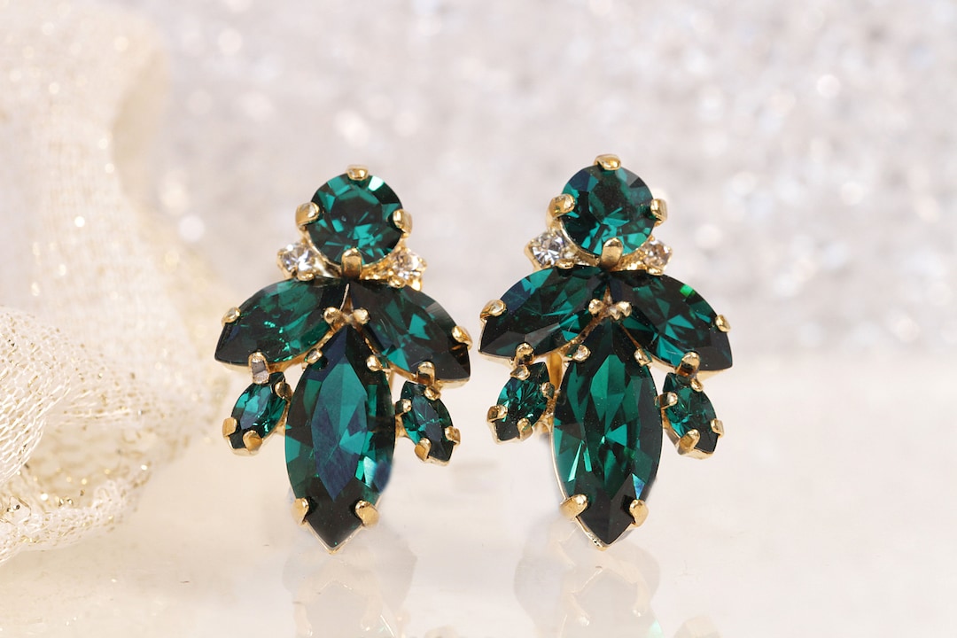 Emerald Green Crystal Stud Earrings: Art Deco Bridal Jewelry - Etsy