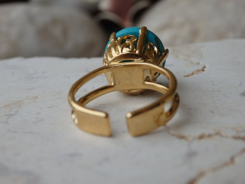 Turquoise Ring. Gold Plated Ring With Gemstone. Genuine Turquoise ...