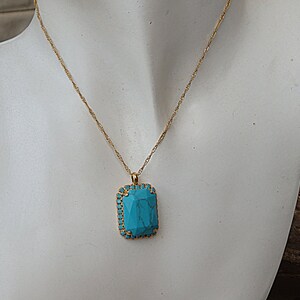 Rectangle Turquoise Necklace, Turquoise Stone Pendant With Crystals ...