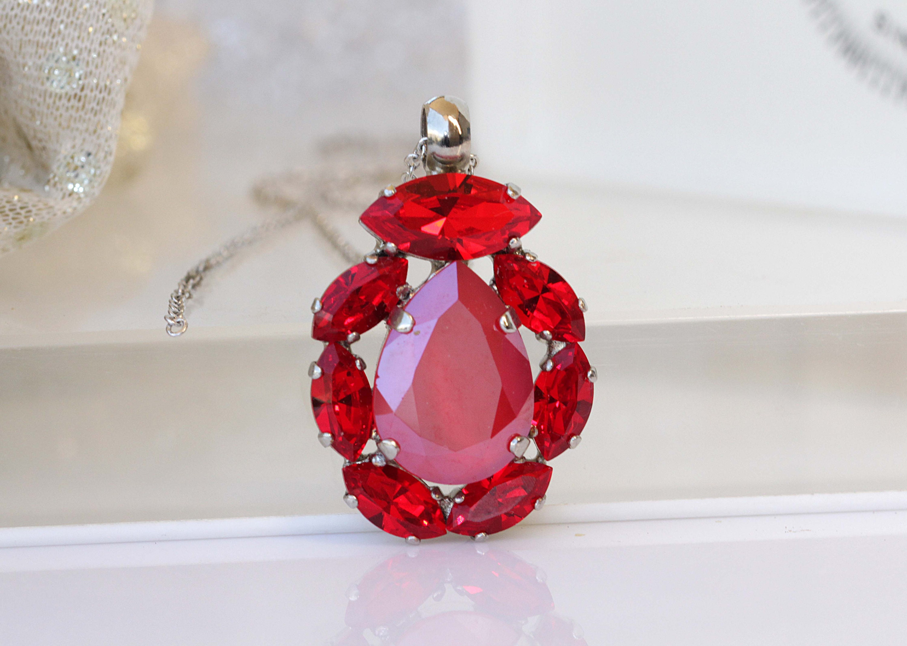 RED NECKLACE Ruby Red Necklace Pendant Mother's | Etsy