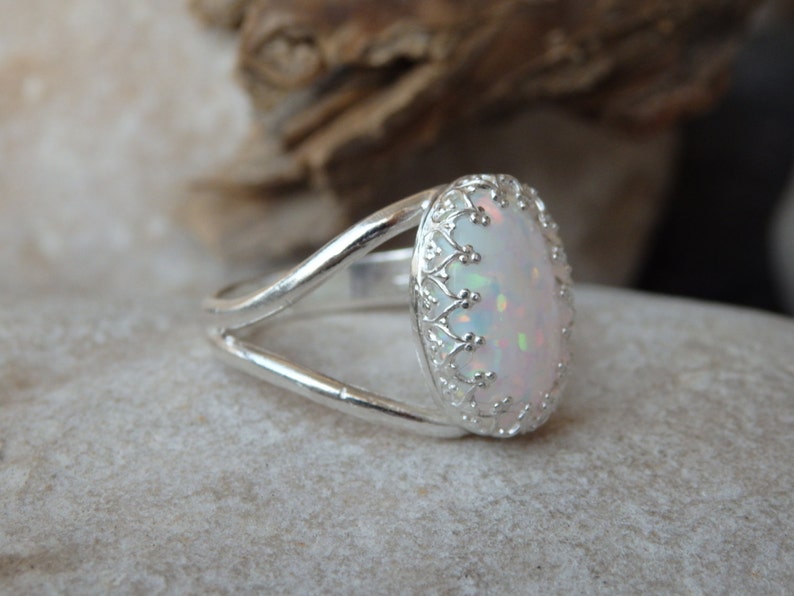 Opal Ring Gemstone Fire Ring White Opal Oval Ring October | Etsy