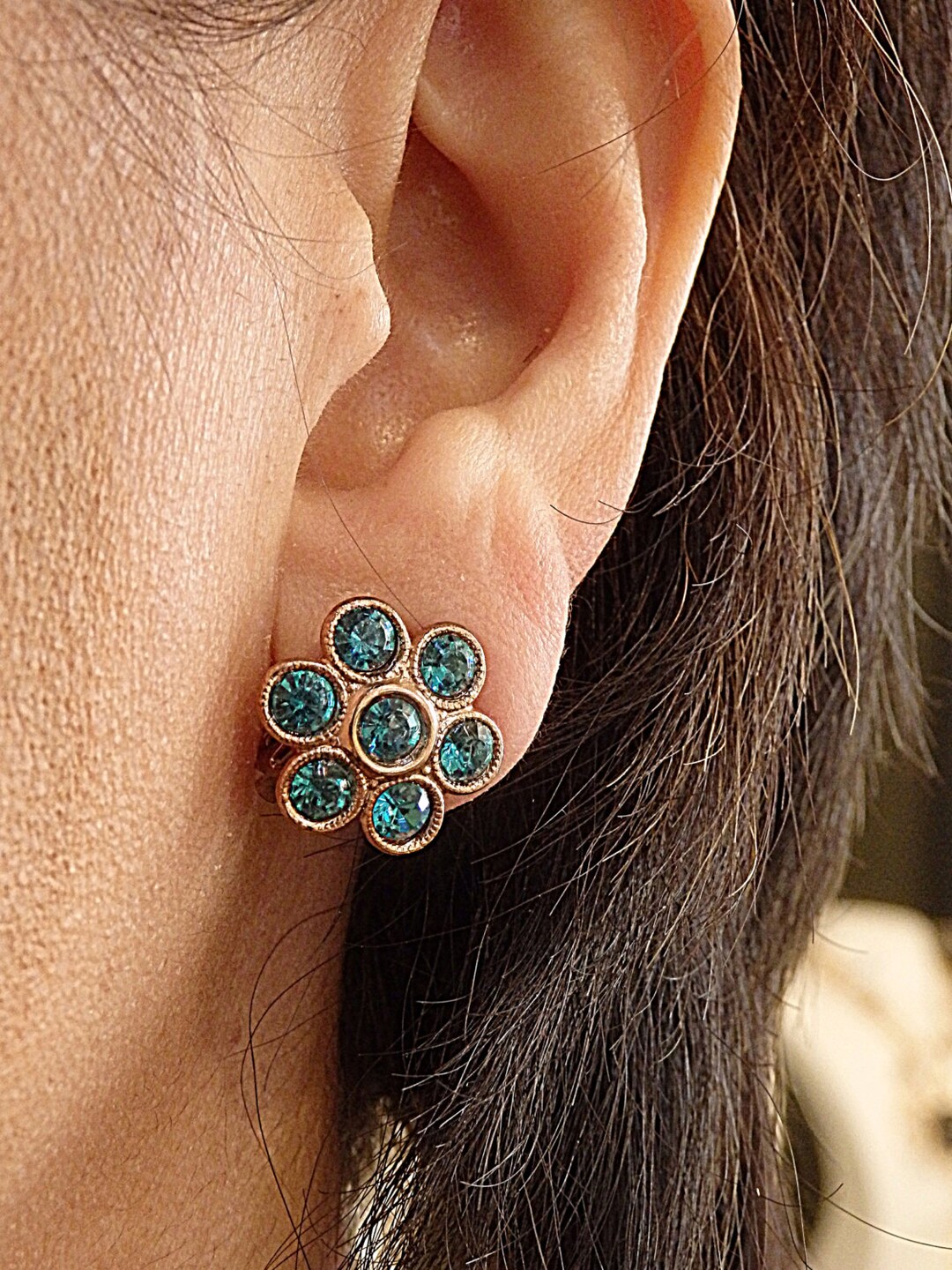 Clip Earrings. Rose Gold Clip on Earrings. Flower Clipon Earrings ...