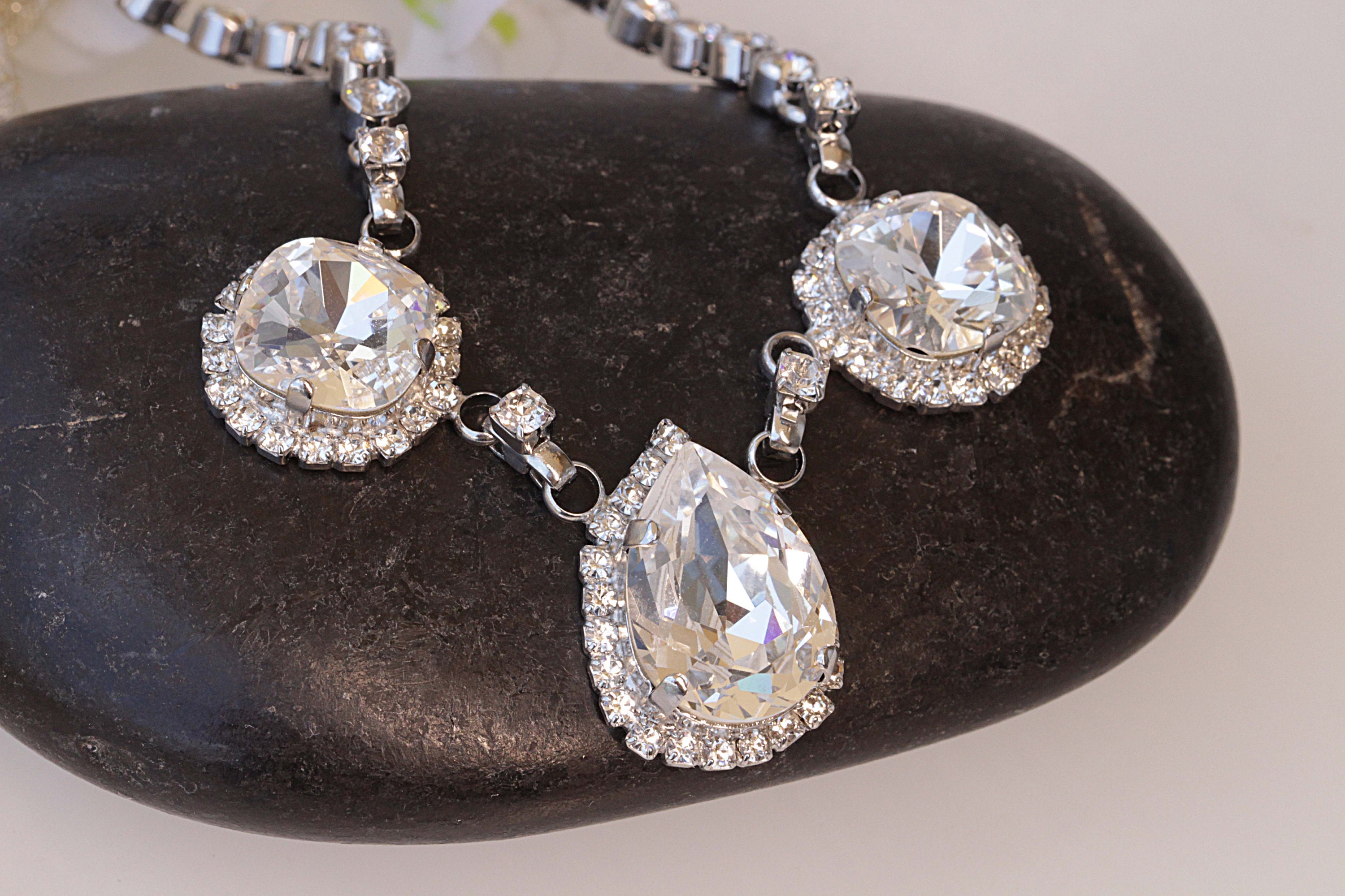 Art Deco Crystal Bridal Necklace, Silver Wedding Jewelry - Etsy