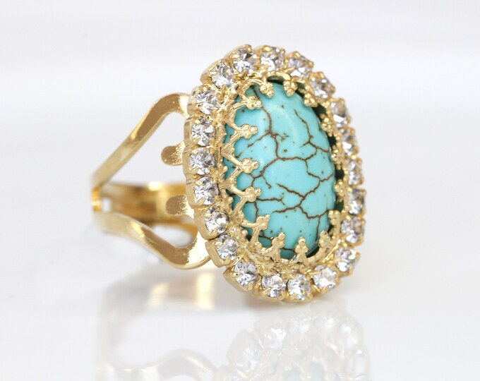 Dainty Turquoise Gold Ring, Gold Ring Solid, Turquoise Gemstone, Gold ...
