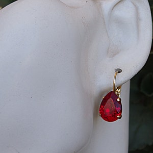Red Ruby Drop Earrings, Gold Red Earrings, Red Teardrop Earrings, Wife ...