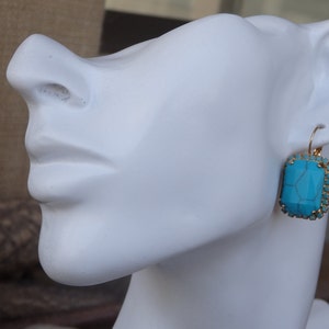 Rectangle Turquoise Necklace, Turquoise Stone Pendant With Crystals ...