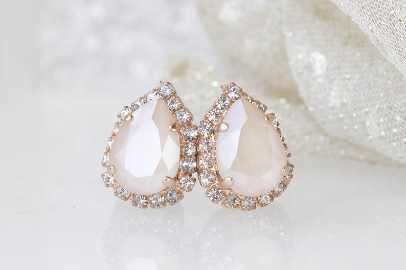 Ivory Cream Teardrop Earrings, Gold Crystal Bridal Studs - Etsy