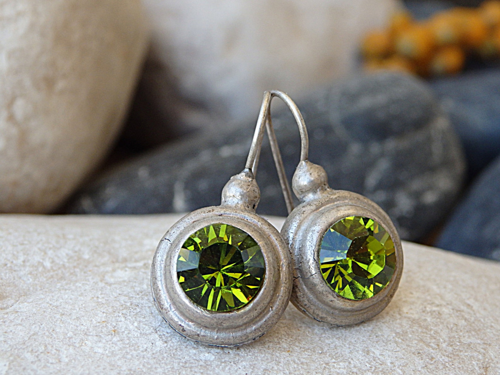 Olive Green Rhinestone Earrings Green Drop Earrings Oxidized - Etsy