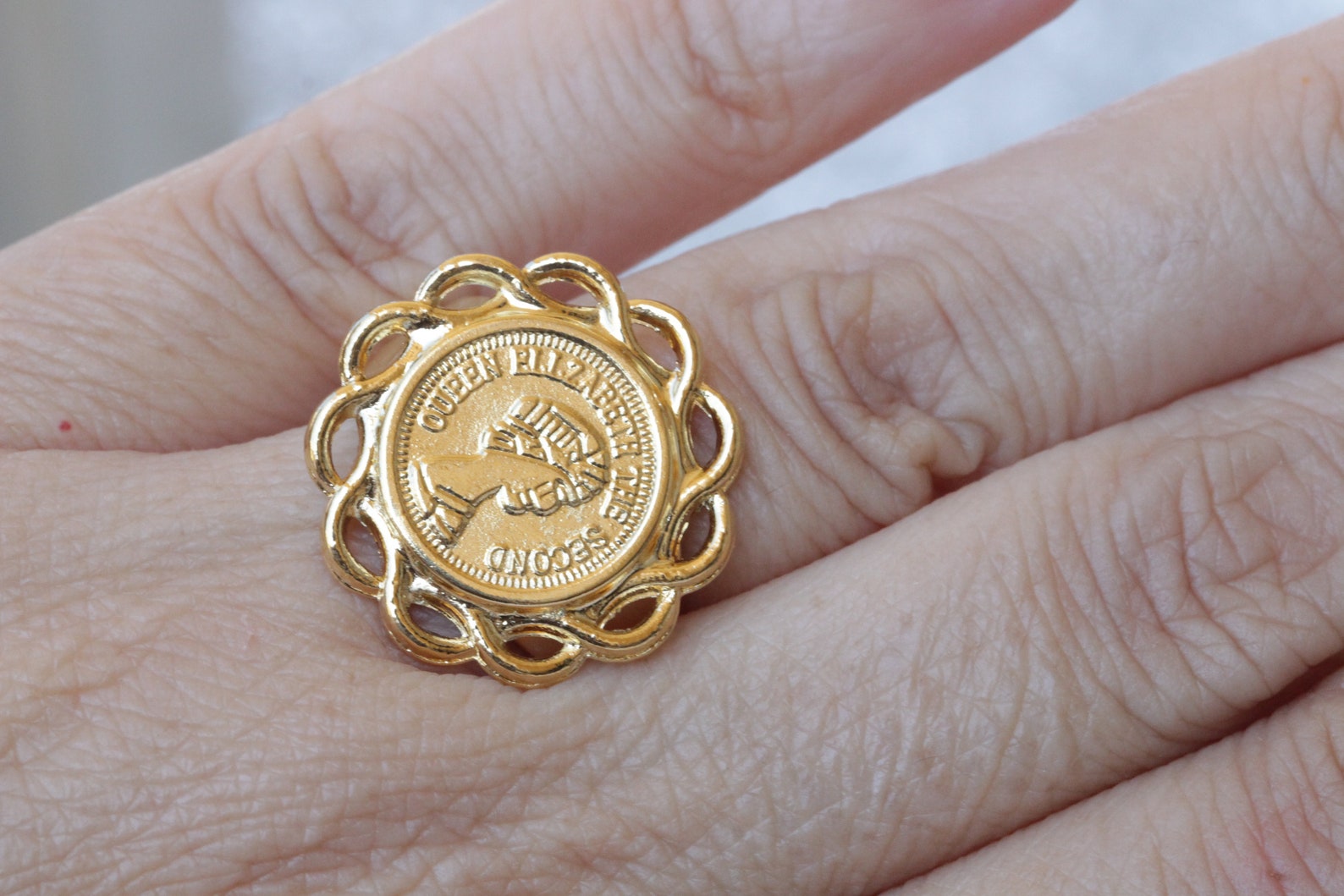 Gold Plated COIN Ring, Gold Coin Ring, Vintage Ring, Signet Ring, Flat ...