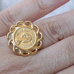 Gold Plated COIN Ring, Gold Coin Ring, Vintage Ring, Signet Ring, Flat ...