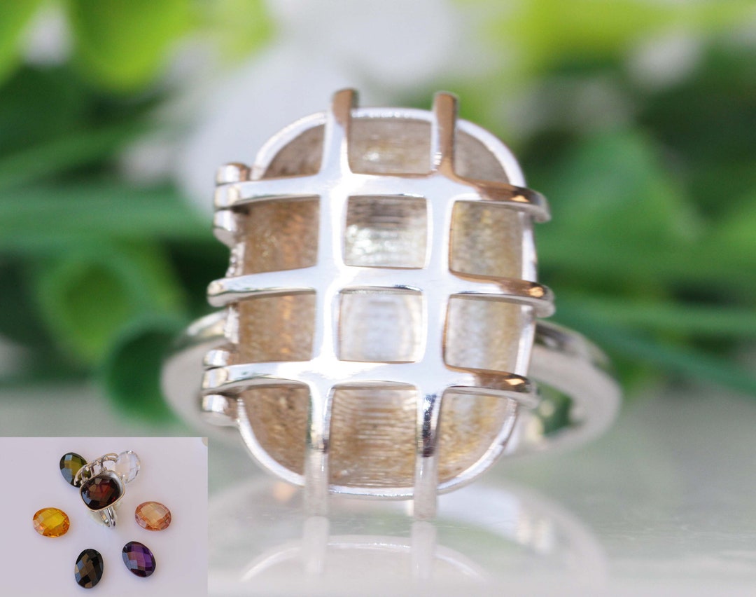 Sterling Silver Cage Ring, Custom Birthstone, Modern Artist Ring - Etsy