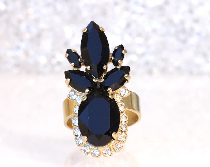 Black Oversize Ring Black Gold Cocktail Adjustable Ring Black European ...