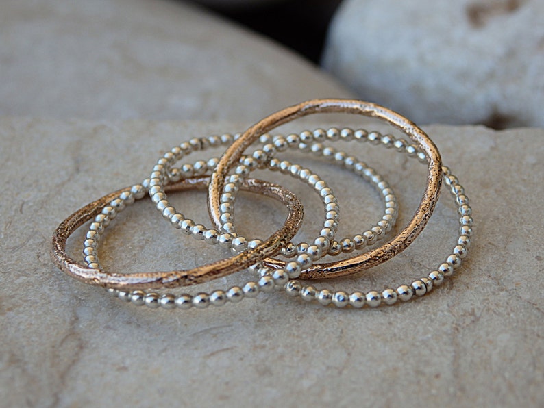 Eternity Ball and Plain Ring Two Tone Multi Band Ring | Etsy