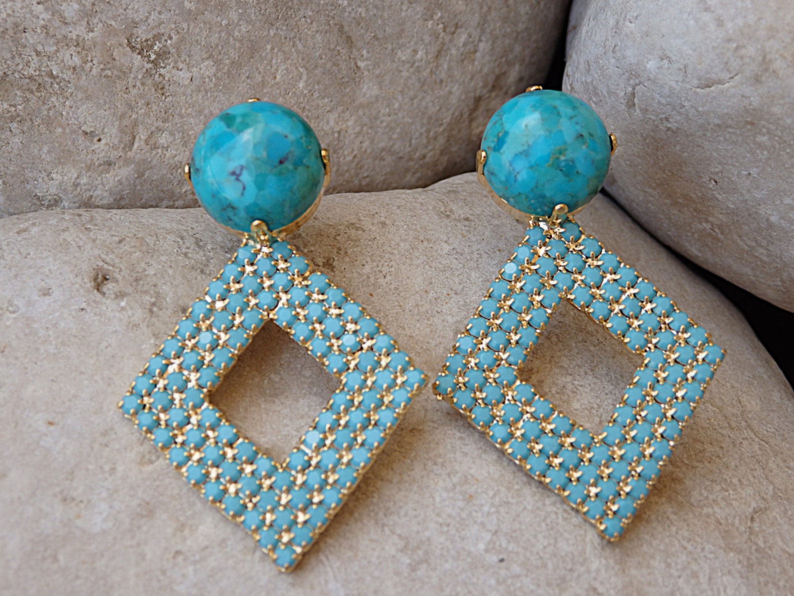 Turquoise Bracelet, Genuine Turquoise Jewelry, Rhombus Bracelet ...