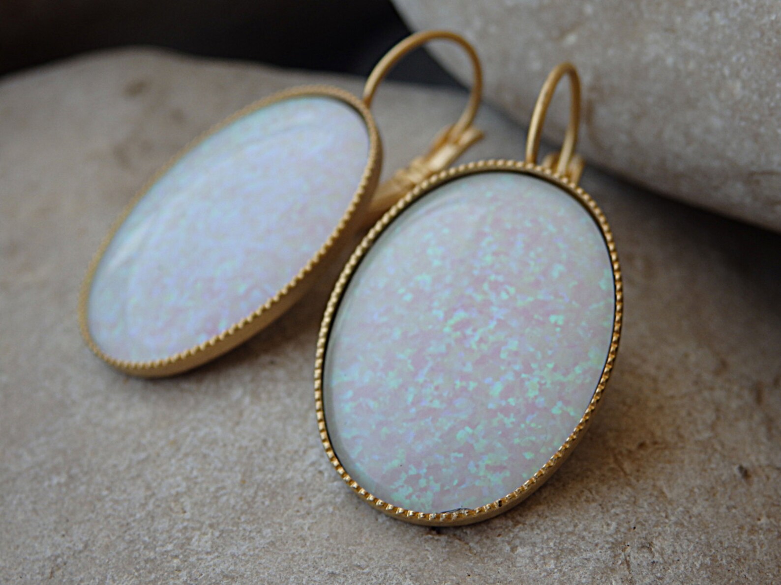 White Opal Drop Earrings, Gemstone Bridal Jewelry - Etsy