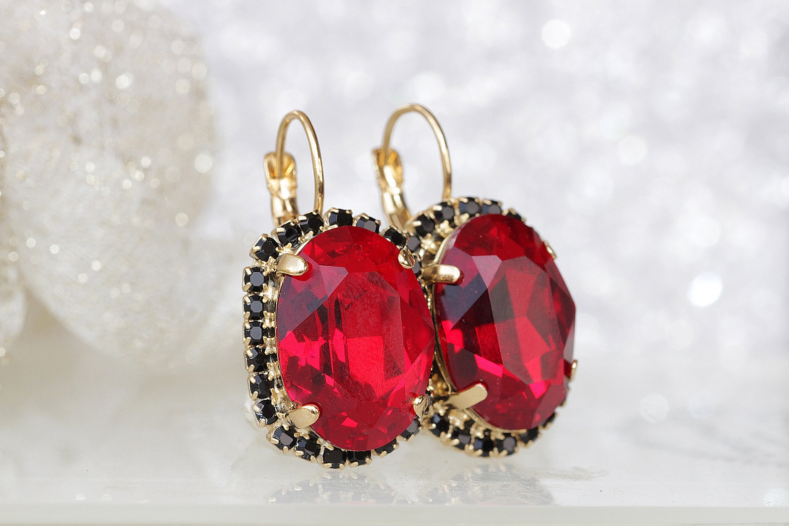 Ruby Red Crystal Drop Earrings, Valentine's Day Gift - Etsy