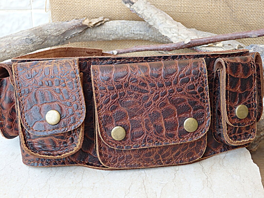 Festival Pocket Belt Bag, Brown Leather Pocket Belt With Pockets, Belt ...