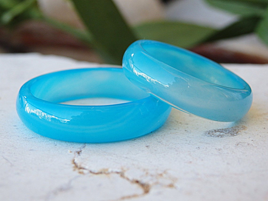 Blue Agate Banded Ring. Agate Stone Band Ring Stacking Rings - Etsy