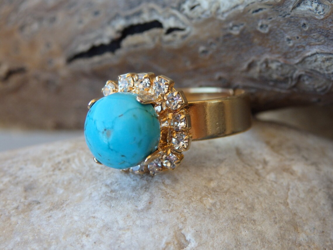 Gold Turquoise Stone Ring Genuine Turquoise Ring BLUE STONE - Etsy
