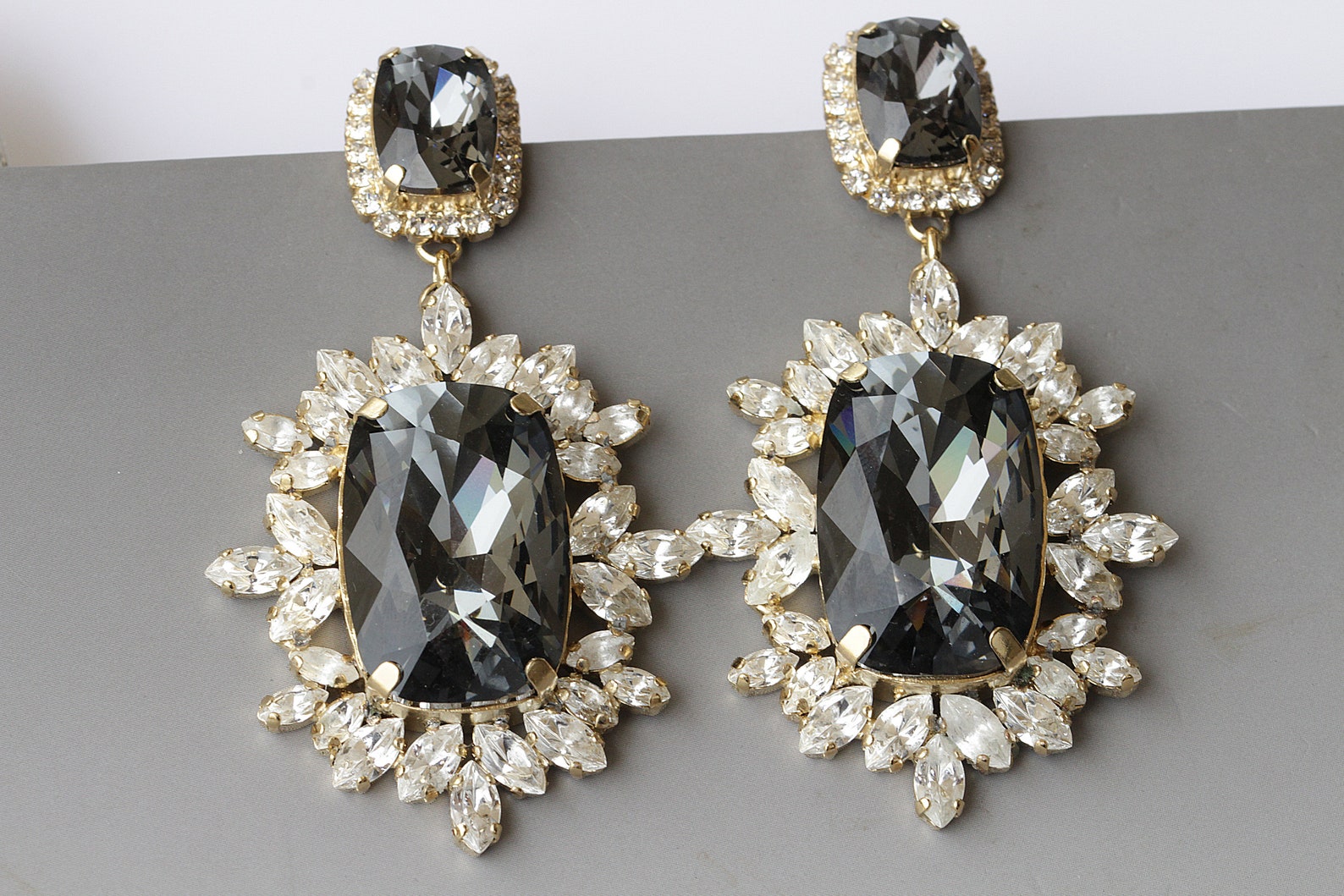 Gray Chandelier Earrings Mother of Bride Jewelry Big - Etsy