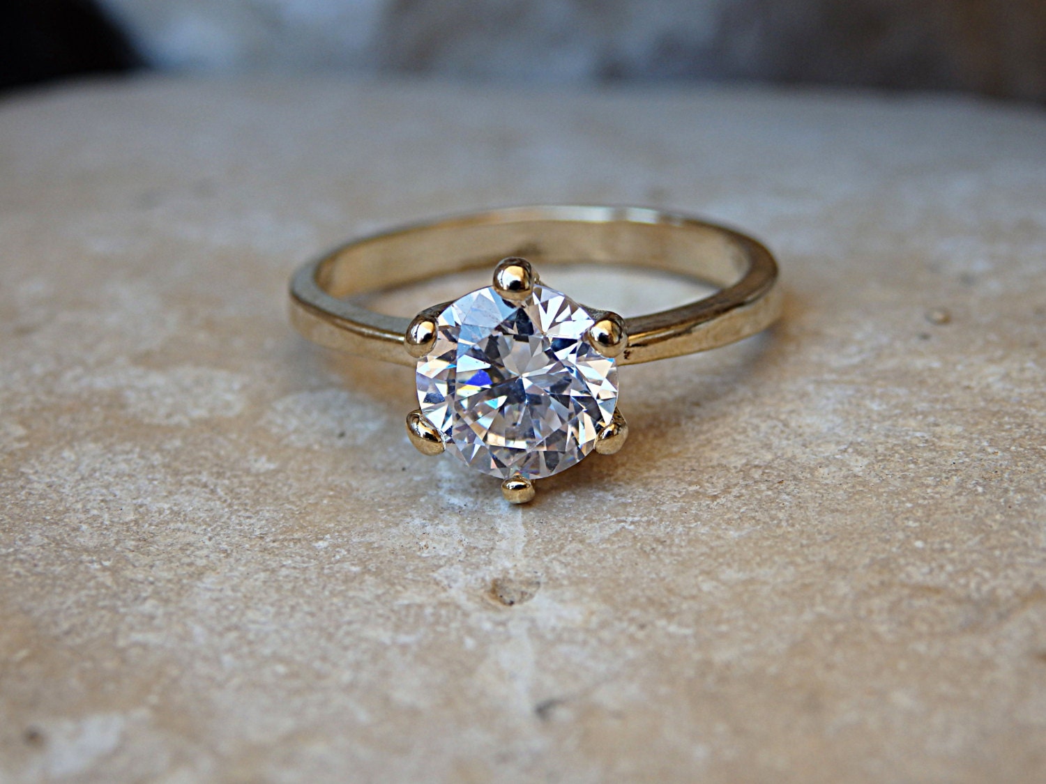 Cubic Zirconia Engagement Ring. Classic Solitaire Ring. | Etsy