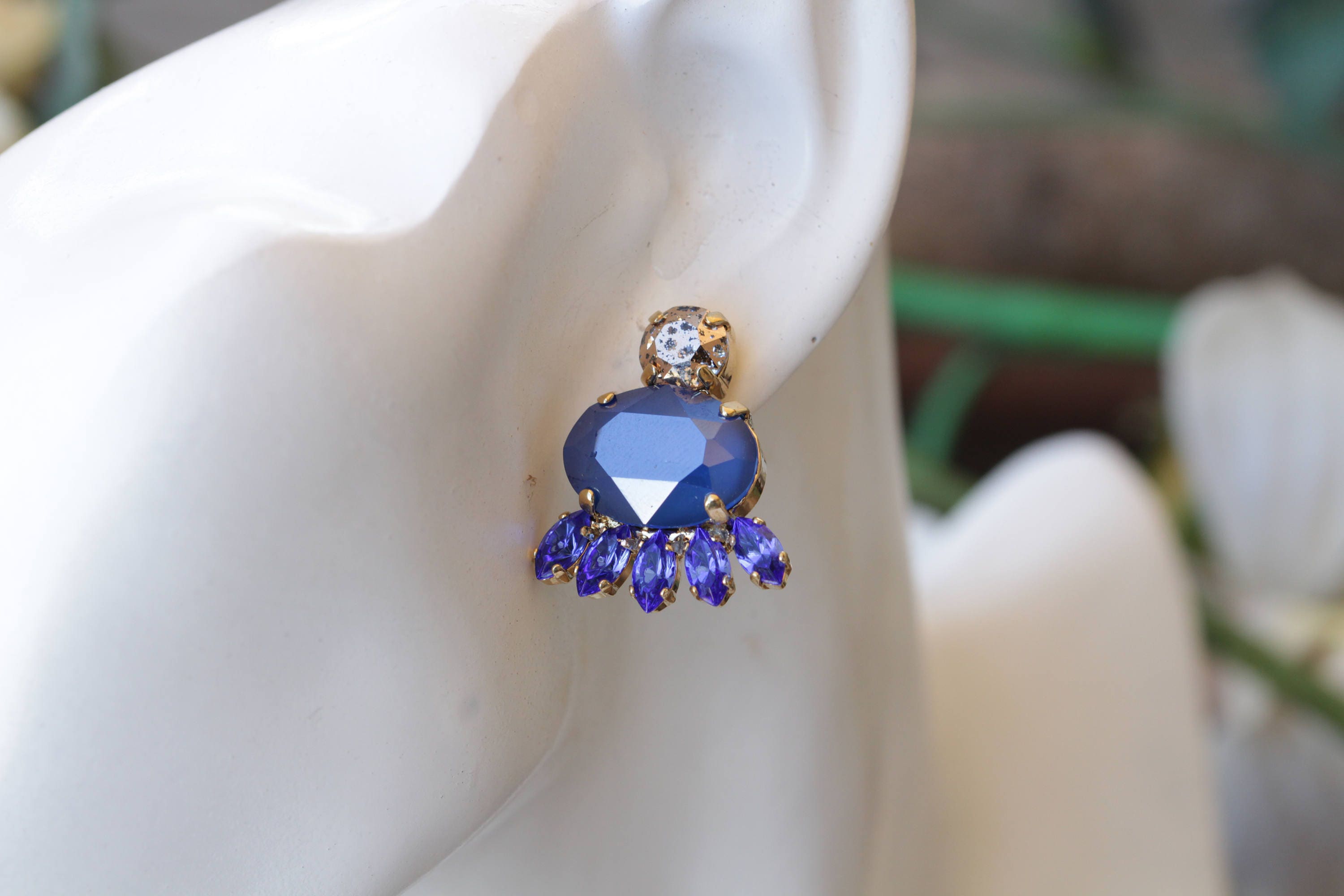 DARK BLUE EARRINGS Sapphire Bridal Studs Large Studs | Etsy