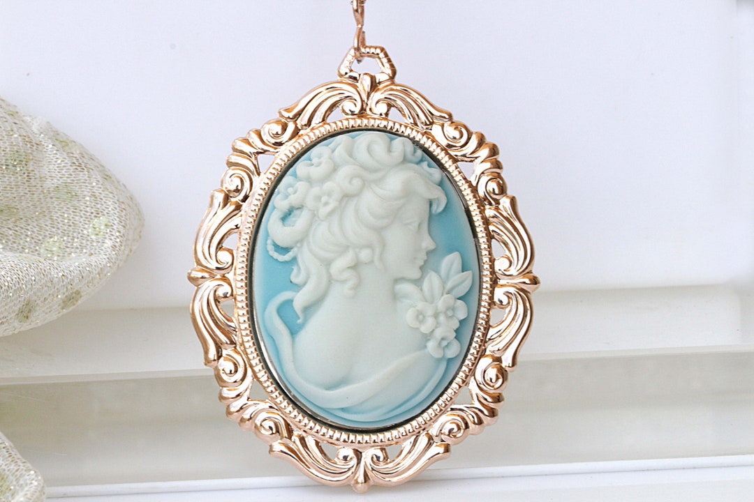 Blue Cameo Necklace, Rose Gold Plated, Victorian Style - Etsy