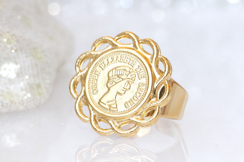 24k Gold Plated Coin Ring, Vintage Style, Adjustable - Etsy
