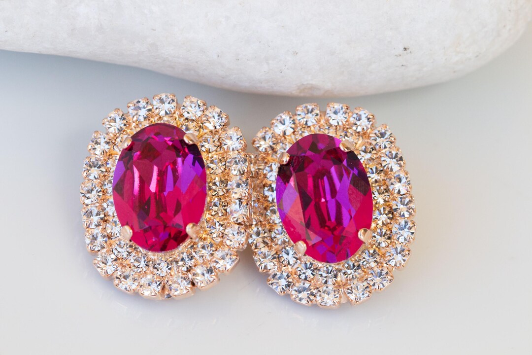 PINK FUCHSIA EARRINGS, Statement Wedding Stud Earrings, Dark Pink ...