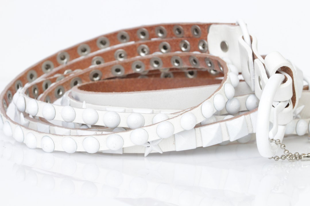 Leather WHITE BELT for Women, WHITE Layered E Belt, Studded Leather ...