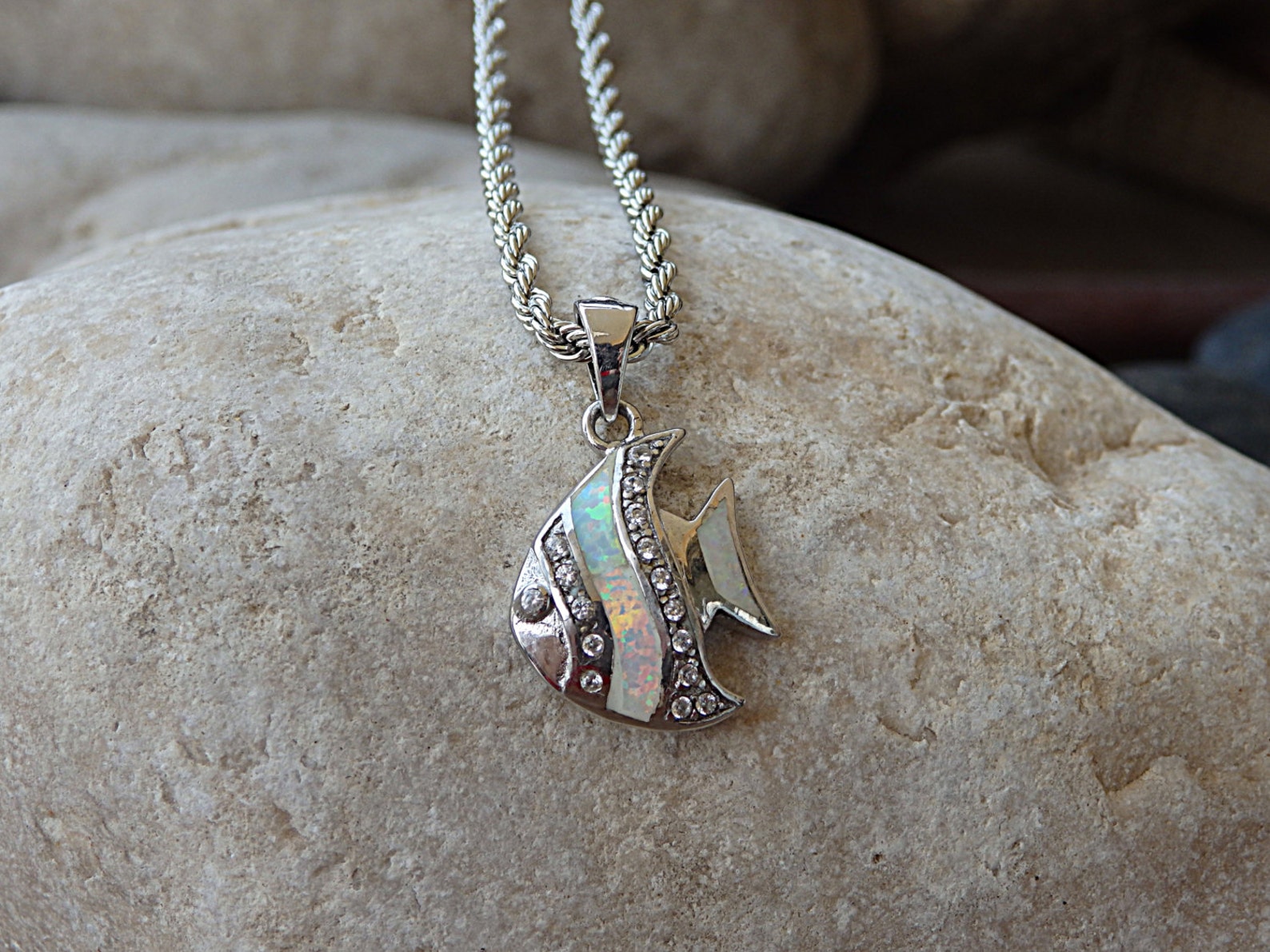 Opal Fish Necklace. White Opal Ocean Necklace. Opal and - Etsy