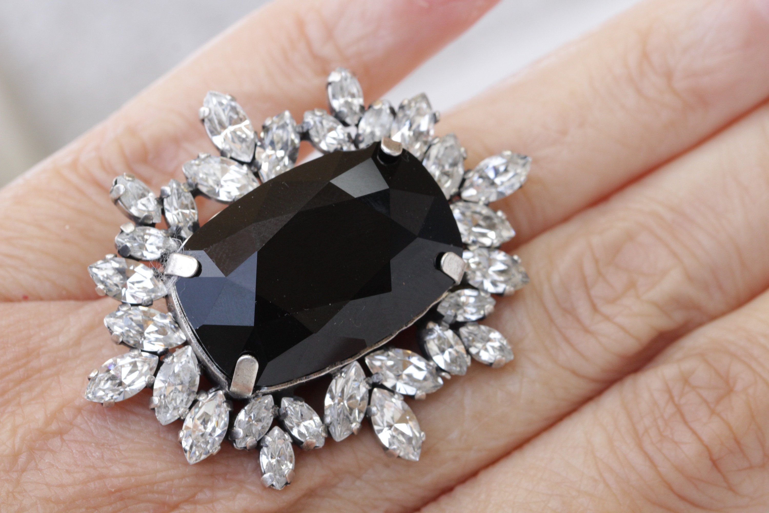 BLACK COCKTAIL RING Ring Black Cluster Ring Extra Large | Etsy