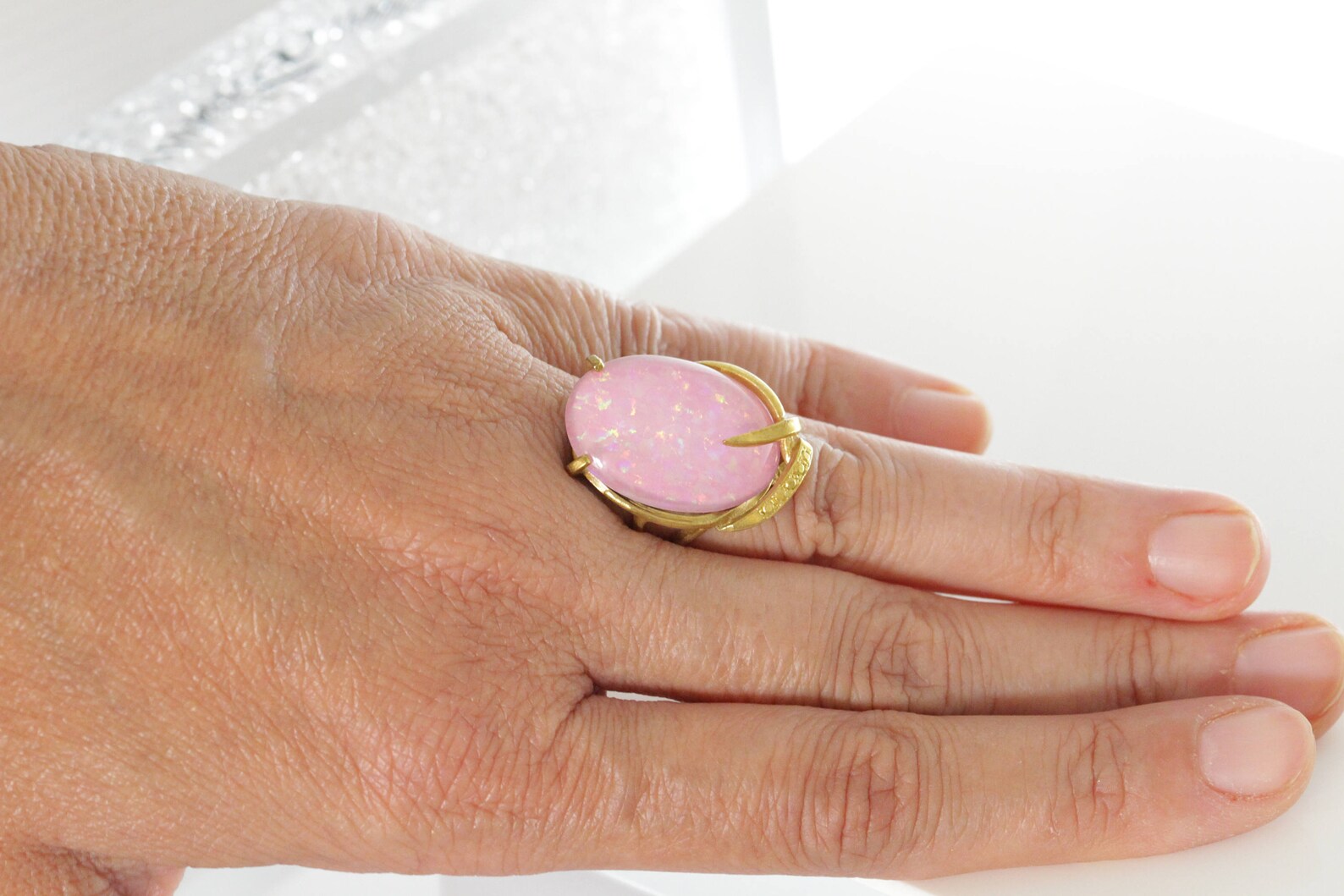 Pink Opal Ring Opal Gold Ring Pink Fire Opal Ring Pastel - Etsy