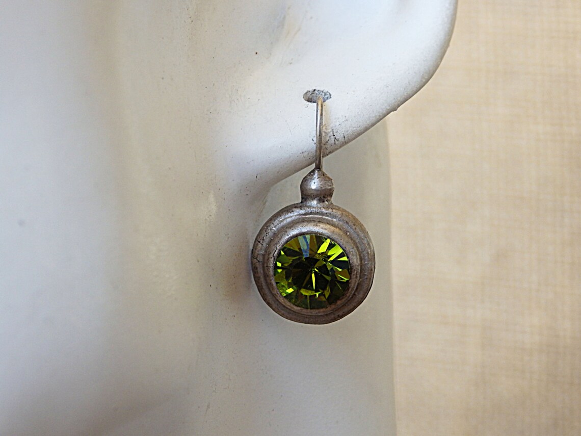 Olive Green Rhinestone Earrings Green Drop Earrings Oxidized - Etsy