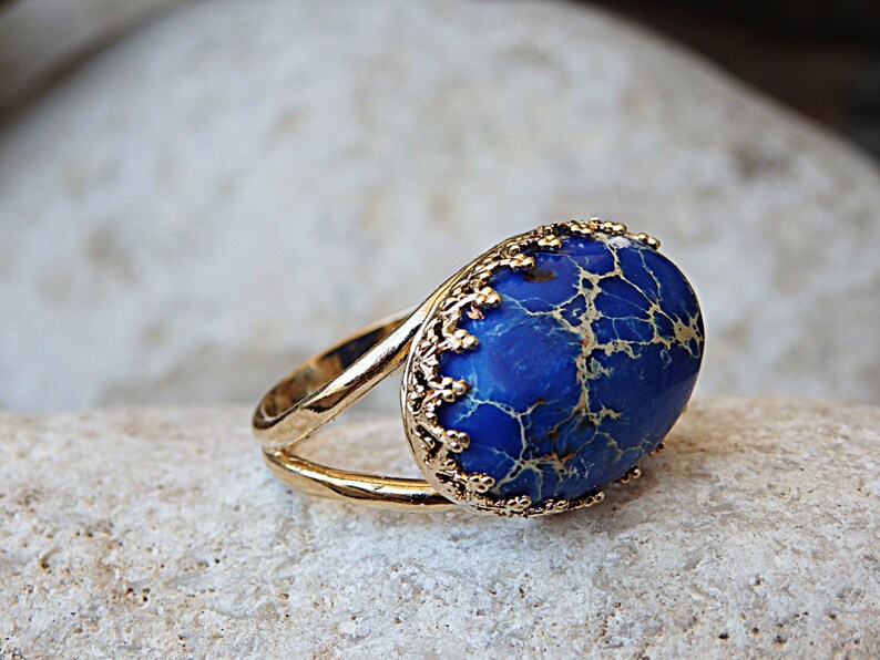 Blue Jasper Ring Blue Gemstone Ring 14K Gold Filled Ring | Etsy