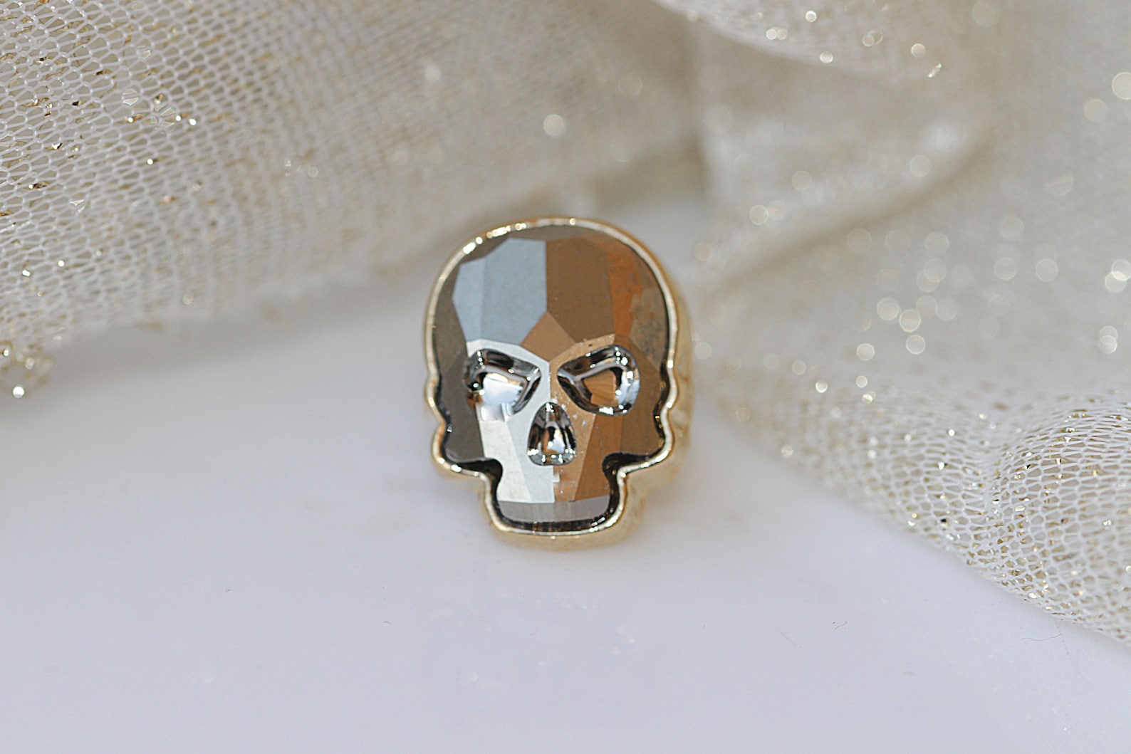 Gold Filled Crystal Skull Ring, Adjustable Champagne Bronze Jewelry - Etsy