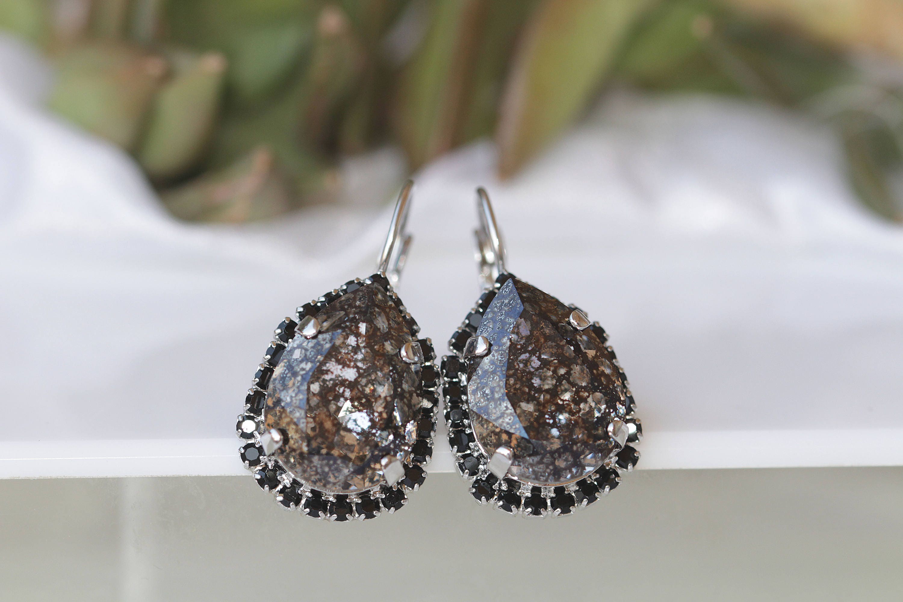 GRAY EARRINGS Smokey Gray Drop Earrings Black diamond | Etsy