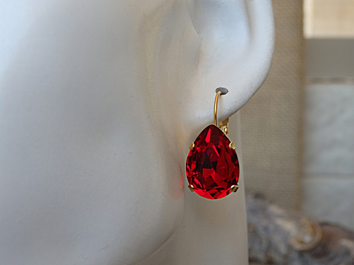 Red Ruby Drop Earrings Gold Red Earrings Red Teardrop - Etsy