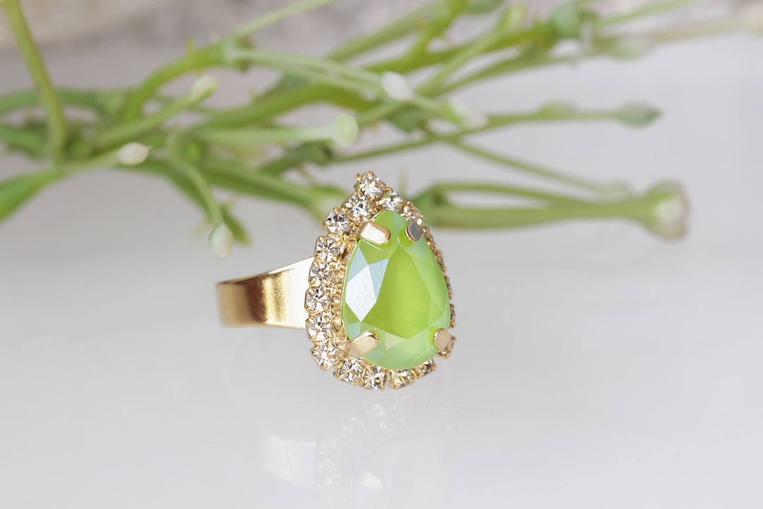 LIME FRENCH RING, Ring, Lime Green Ring, Adjustable Ring, Teardrop Ring ...