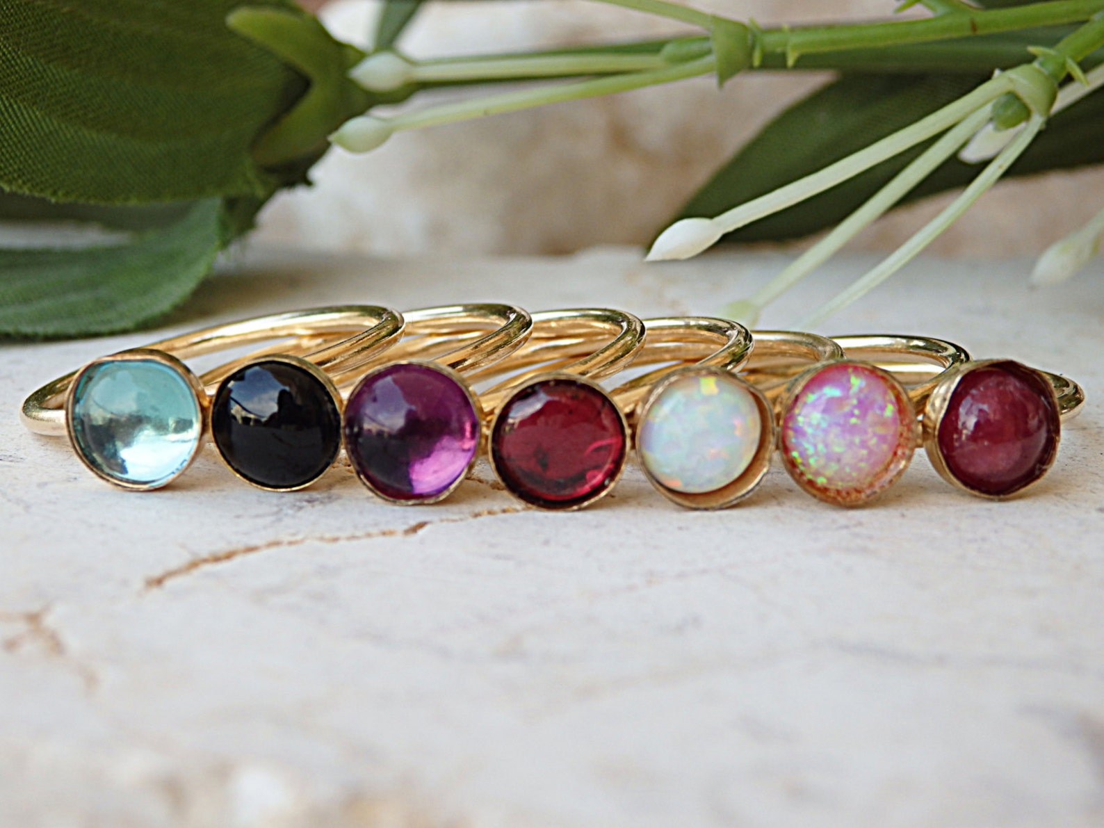 Stackable Birthstone Ring. Thin Ring. Gold Stacking Rings. - Etsy