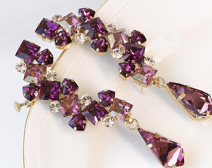 Purple Ear Cuff Earrings, Amethyst Ear Cuff Earrings, Swarovski Purple ...