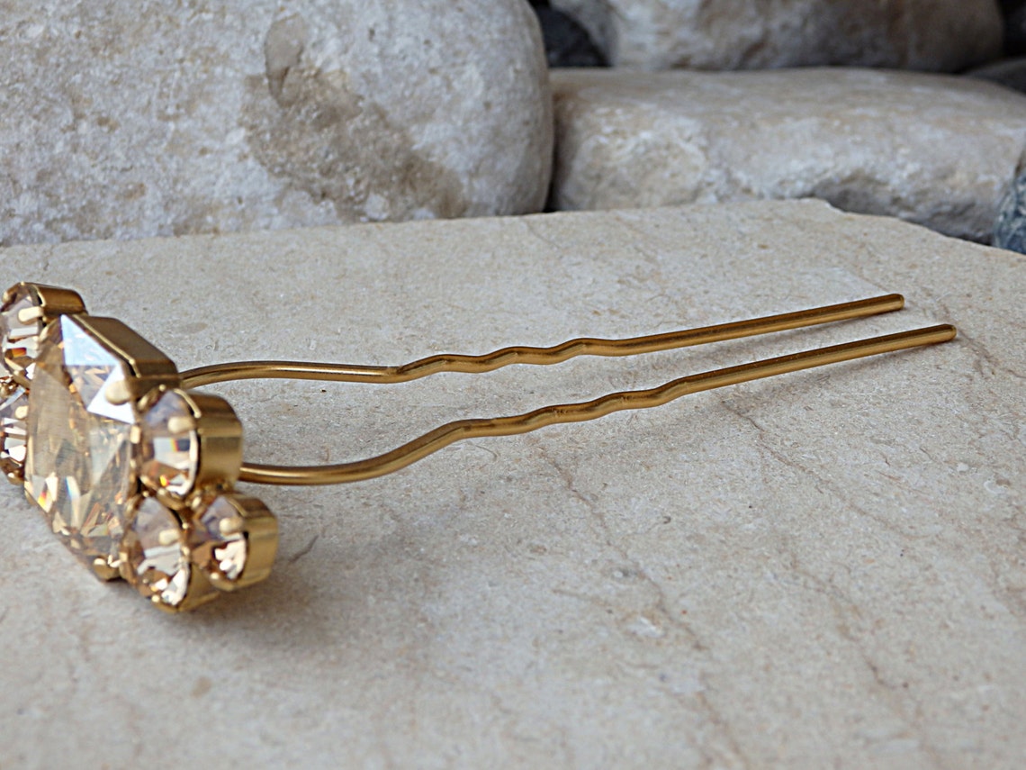 Hair Pin Wedding. Hair Comb. Gold Hair Pin.rhinestone Hair - Etsy