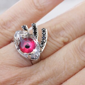 EVIL Eye Ring, Red Eye Ring, Crystals Ring, Red Black Ring, Trending ...